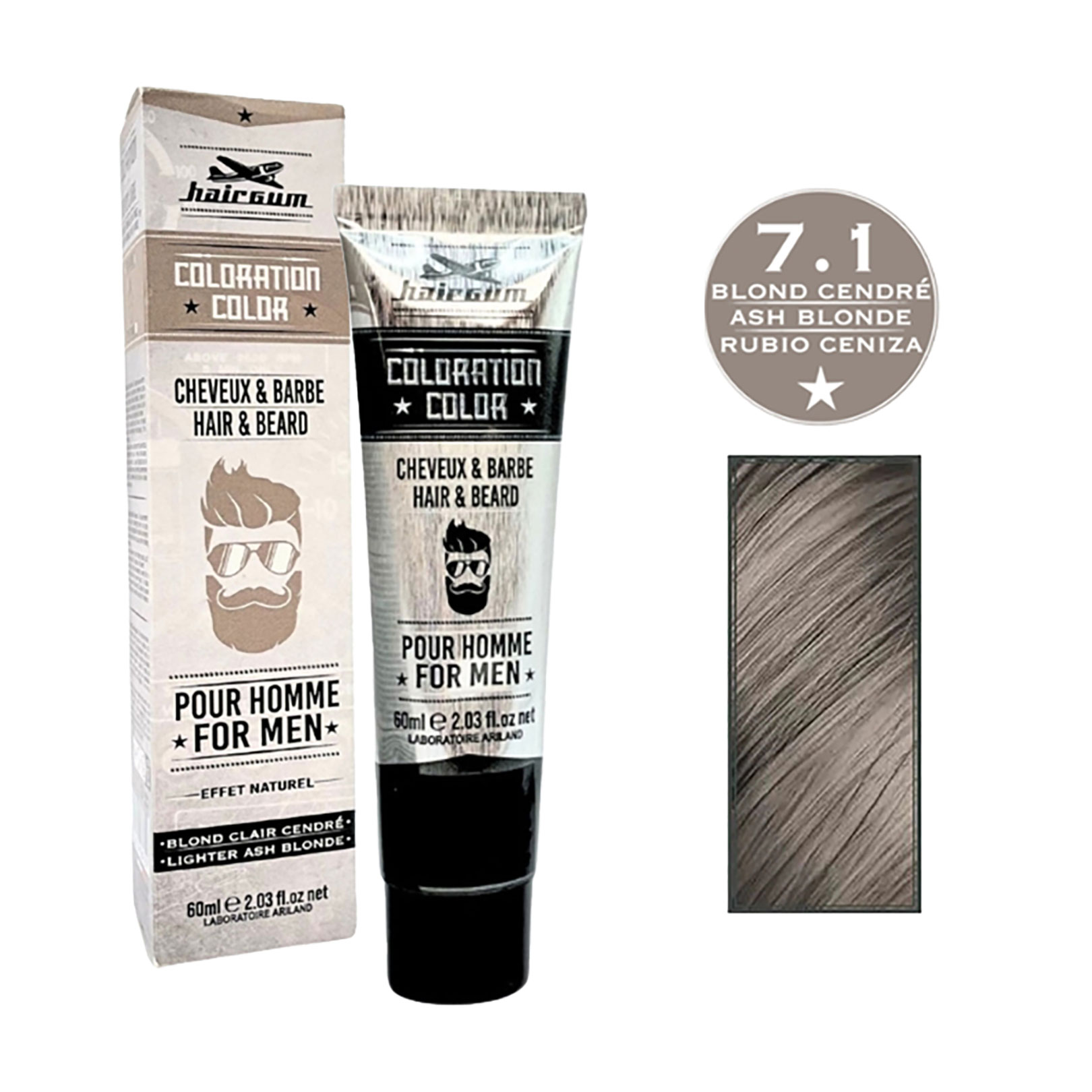 Coloration pour homme cheveux & barbe 7.1 blond clair cendré ...